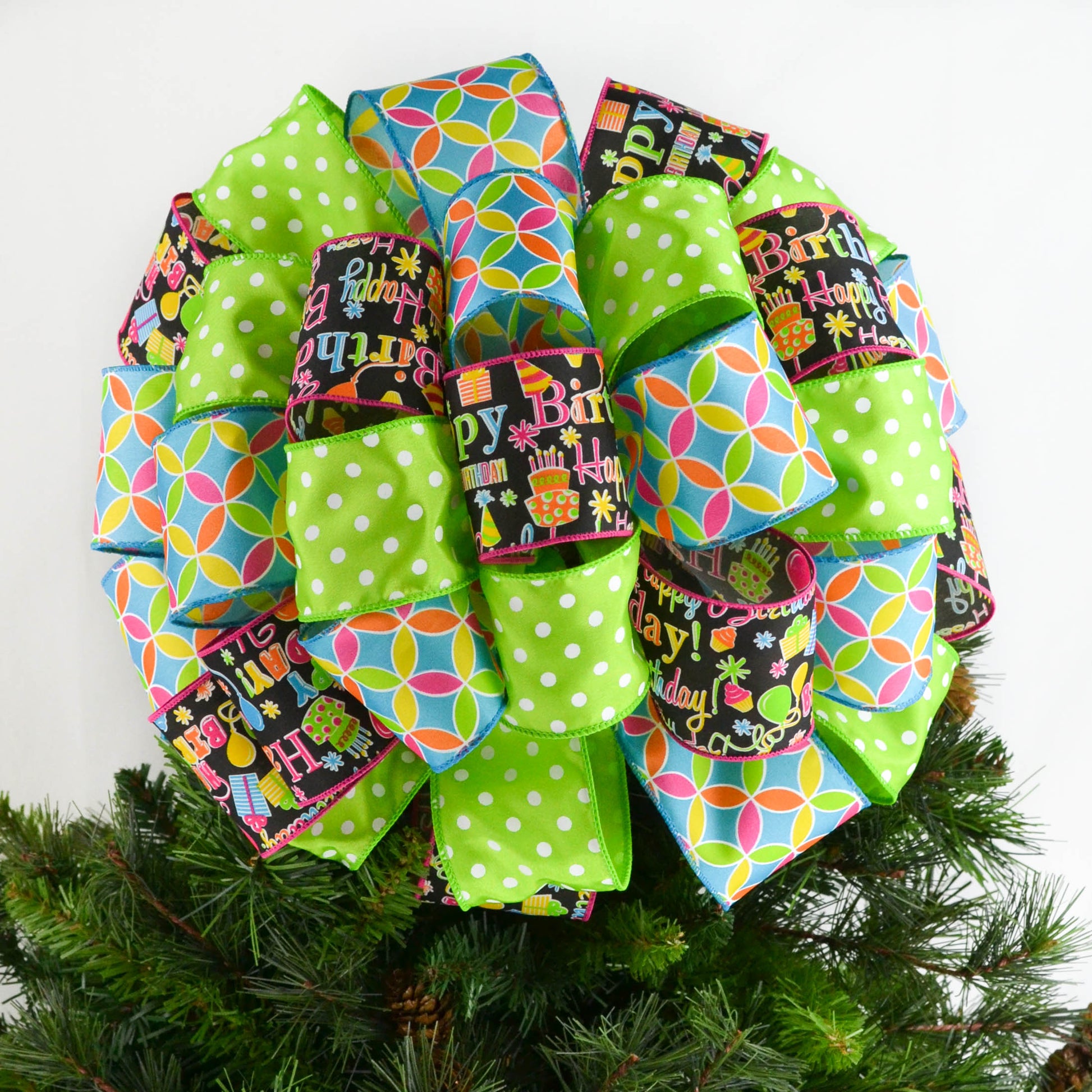 Happy Birthday Tree Topper Bow – Pink Door Wreaths