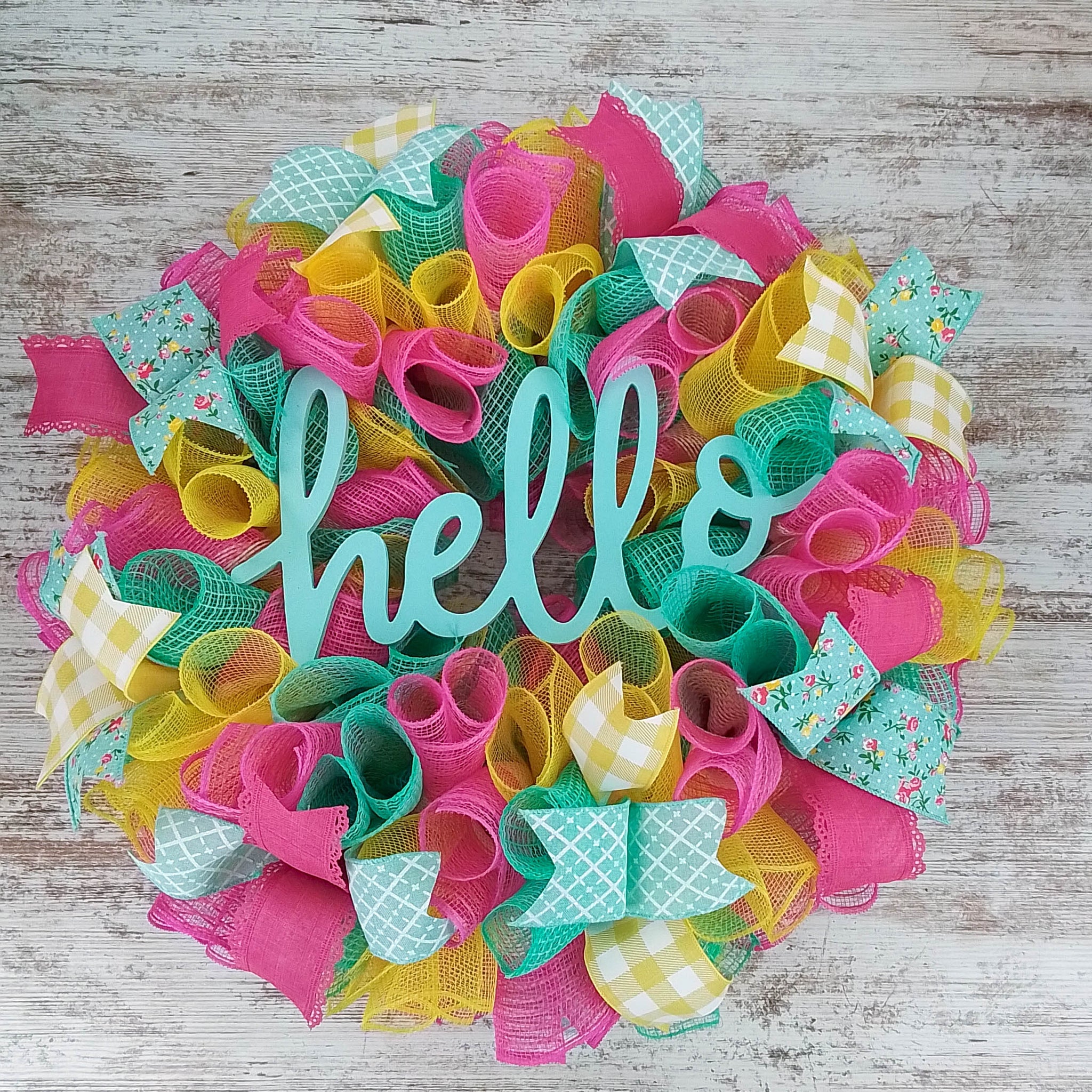 Colorful Door Wreath, Hello Sign Decor, Spring Home Decoration – Pink ...