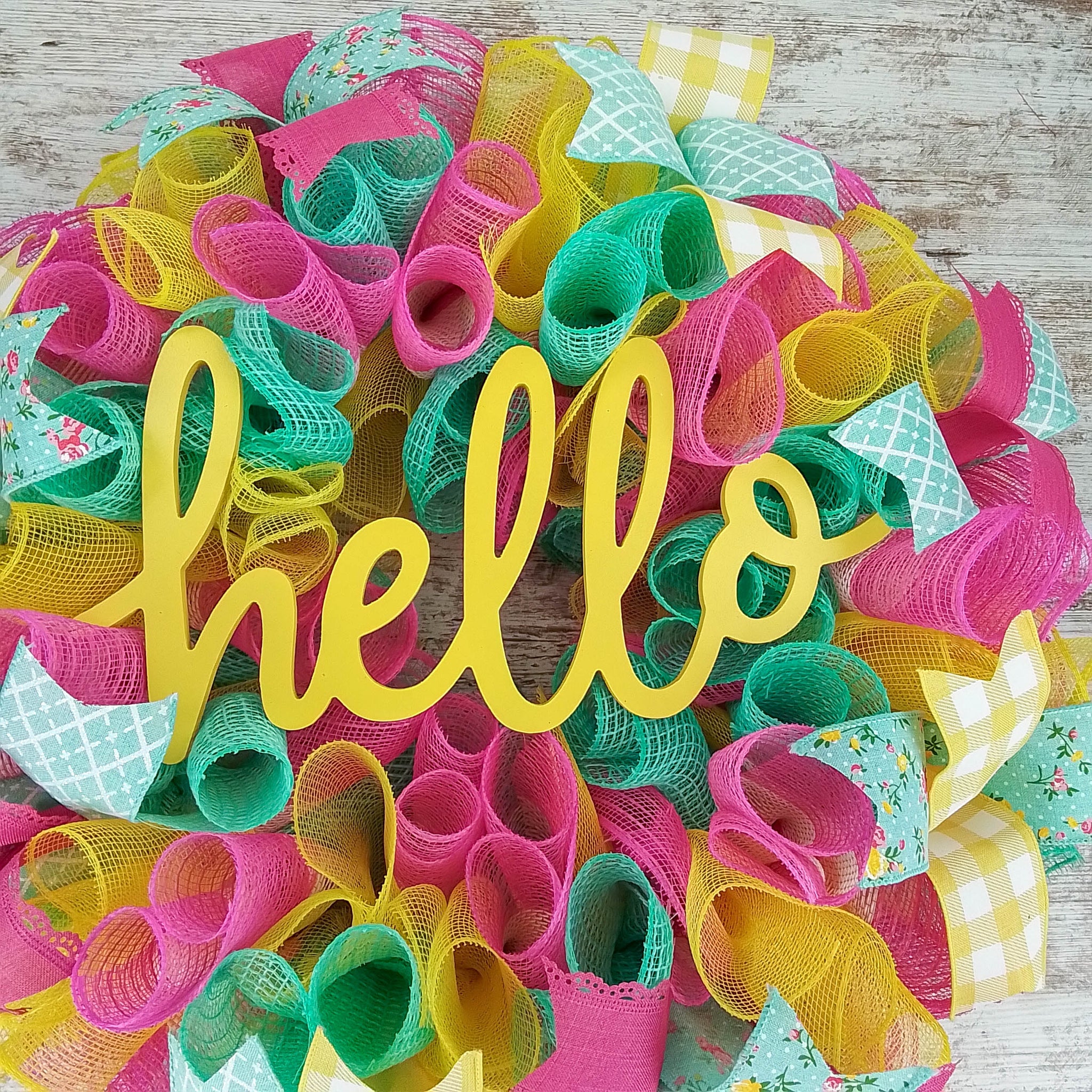 Colorful Door Wreath, Hello Sign Decor, Spring Home Decoration – Pink ...